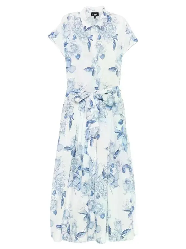 LAVI COUTURE Floral-print Tied-waist Midi Dress - White