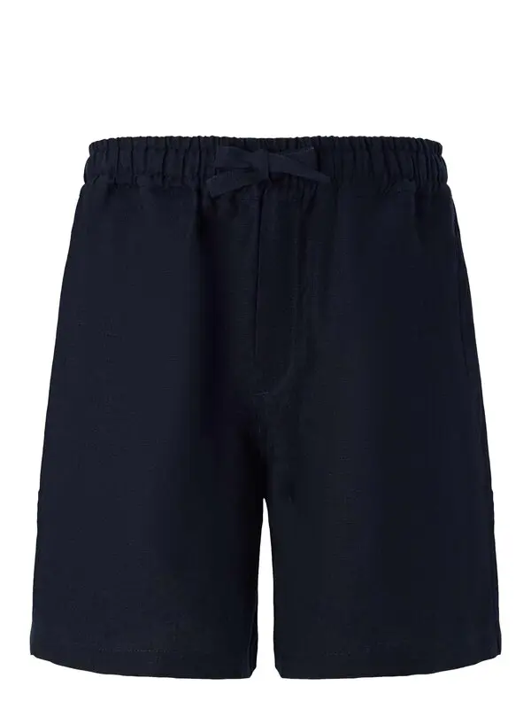 SAMAN AMEL Brisbane Straight-leg Linen Drawstring Shorts - Navy