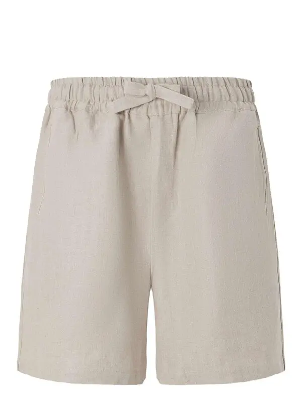 SAMAN AMEL Brisbane Straight-leg Linen Shorts - Beige