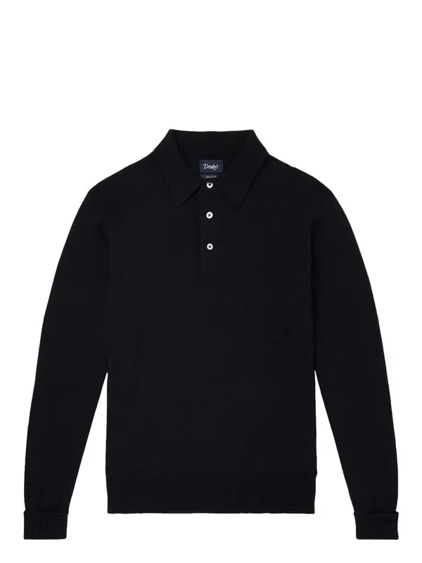DRAKE'S Knitted Merino Wool Polo Shirt - Black