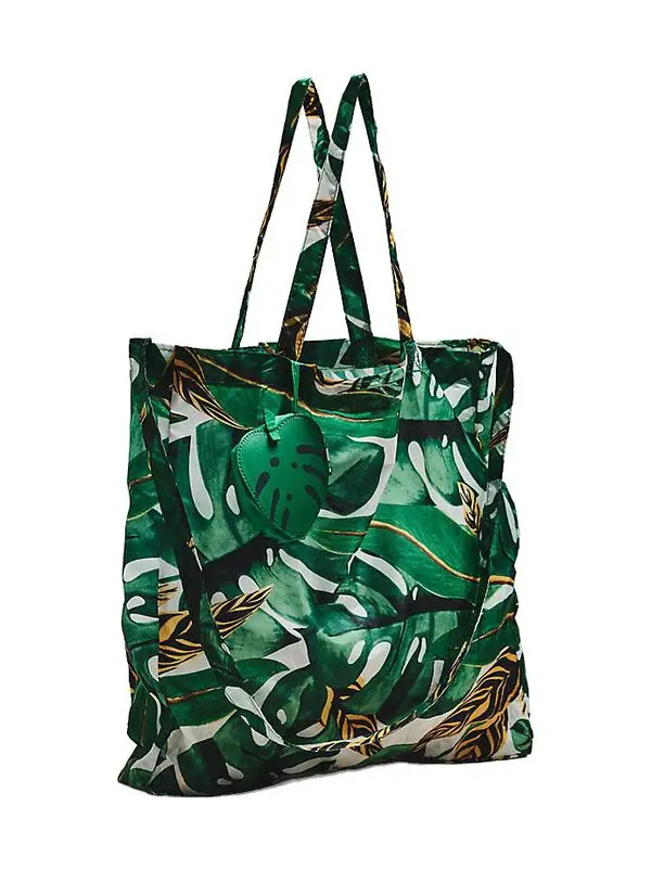 Farm Rio Patterned Collapsible Tote - Leaf Print