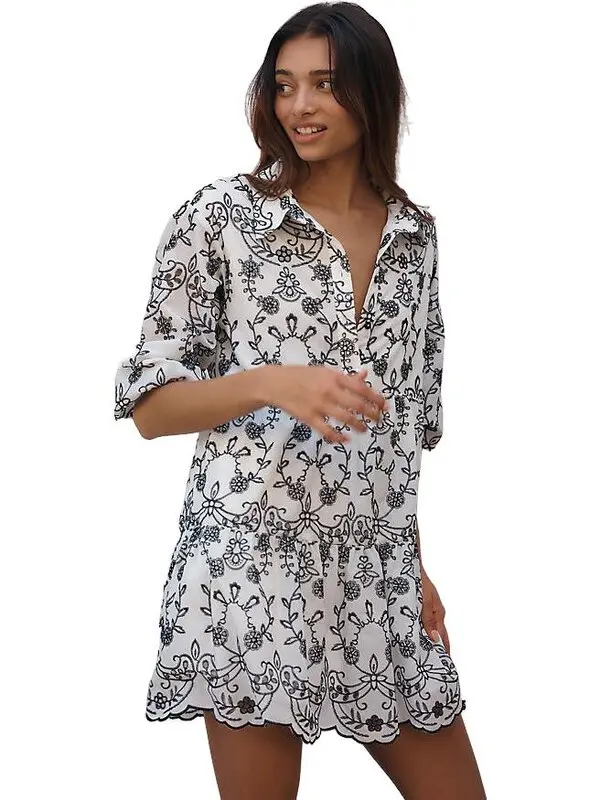 Maeve Tiered Shirt Dress - Black & White Pattern
