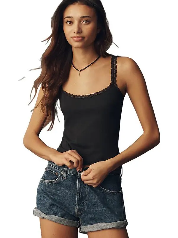 LYREBIRD Lace-trim Knit Cami - Black Onyx