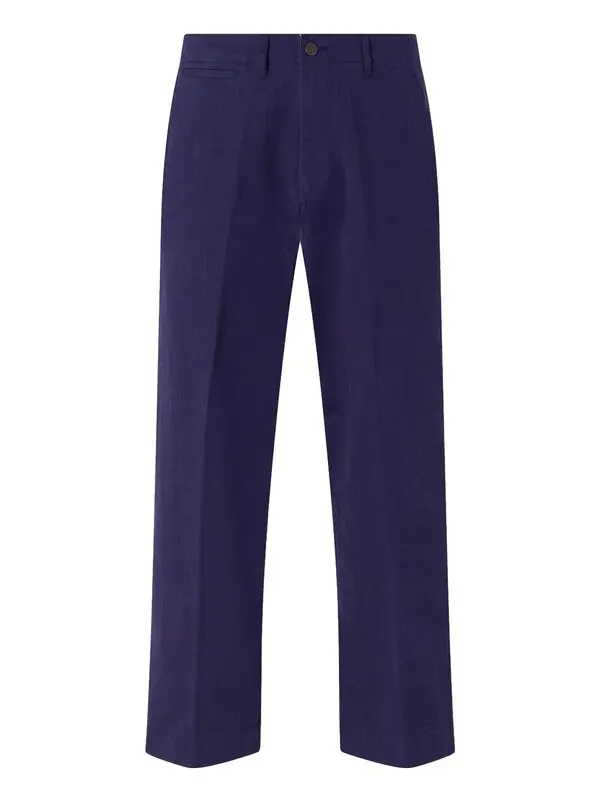 BEAMS Straight-leg Herringbone Cotton Trousers - Blue