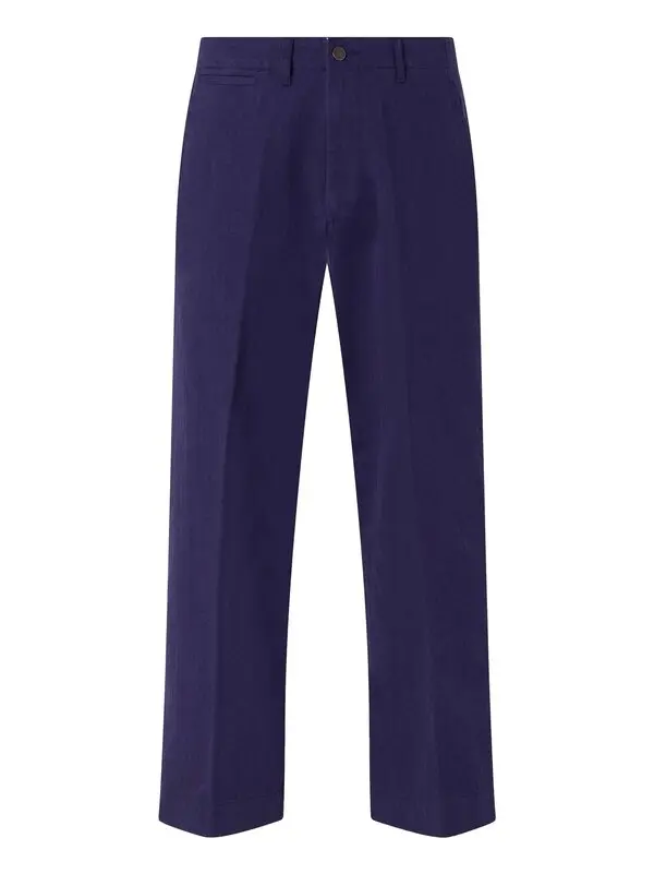 BEAMS Straight-leg Herringbone Cotton Trousers - Navy