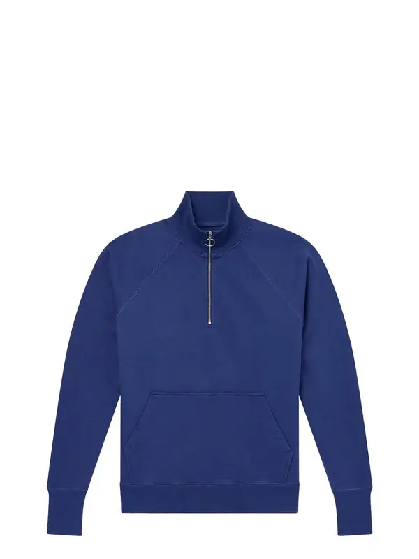 DRAKE'S Cotton-jersey Half-zip Sweater - Blue