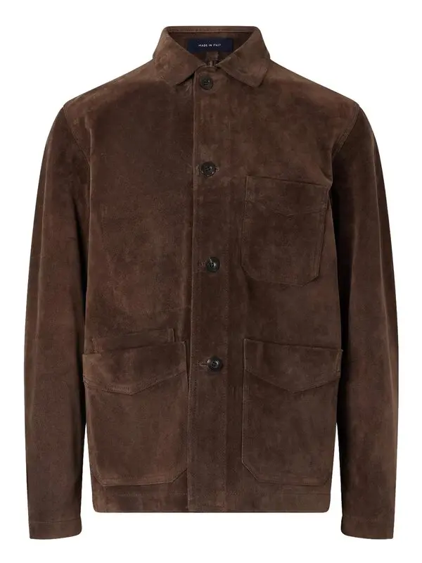 DRAKE'S Suede Chore Jacket - Brown