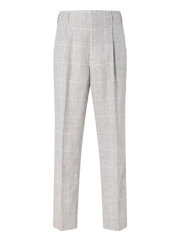 Brunello Cucinelli Pleated Checked Wool-blend Suit Trousers - Gray