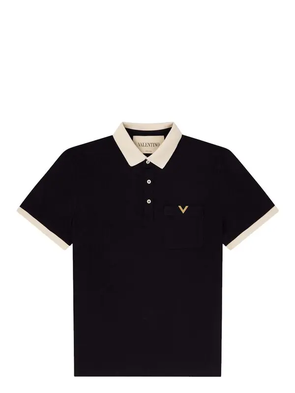 Valentino Garavani Vgold Cotton-piqué Polo Shirt - Black