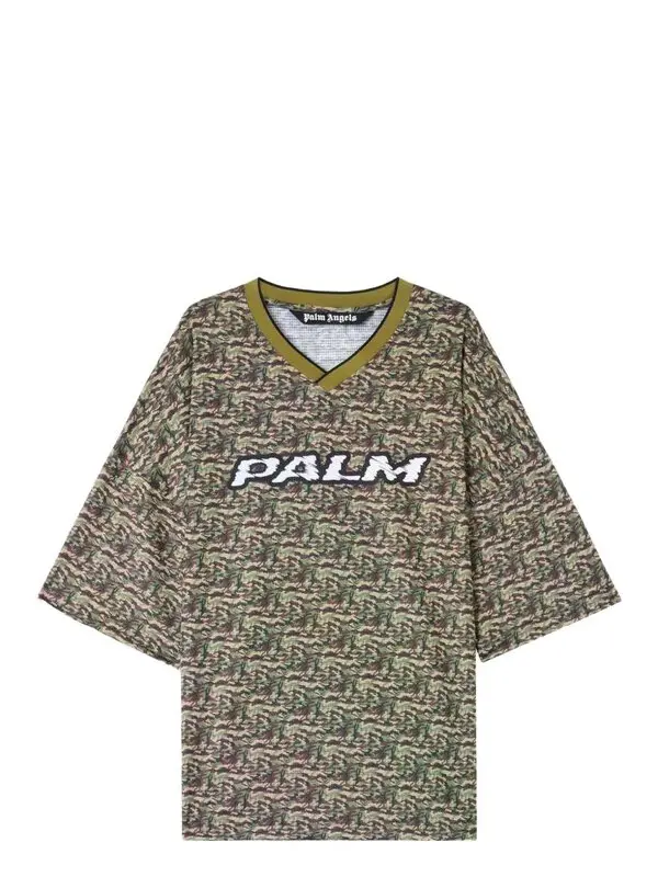 Palm Angels Camo Logo V-neck T-shirt - Green