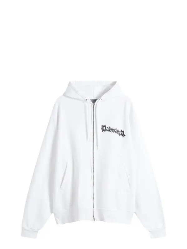 Balenciaga Metal Merch Oversized Zip-up Hoodie - White