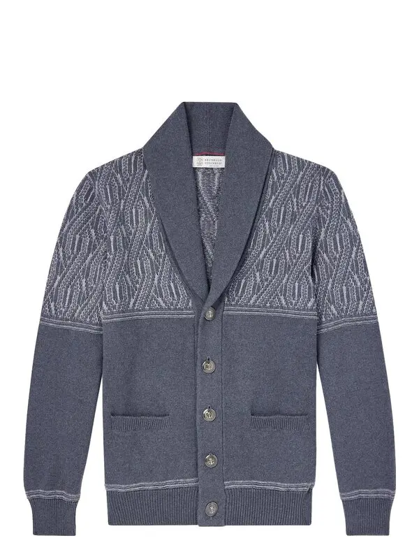 Brunello Cucinelli Shawl-collar Knitted Cotton Cardigan - Gray