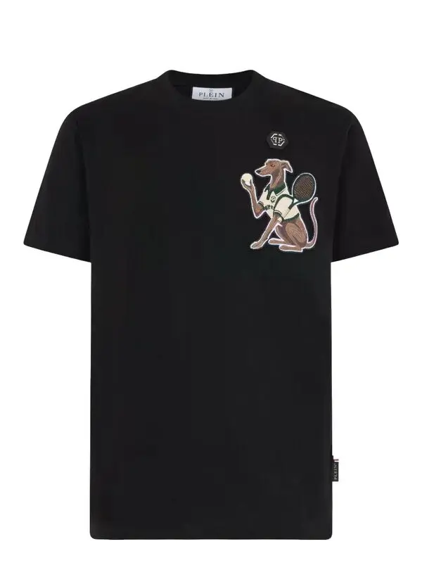 Philipp Plein Round Neck T-shirt Tennis Pet Patch - Black