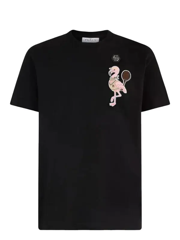 Philipp Plein Round Neck T-shirt Tennis Flamingo Patch - Black