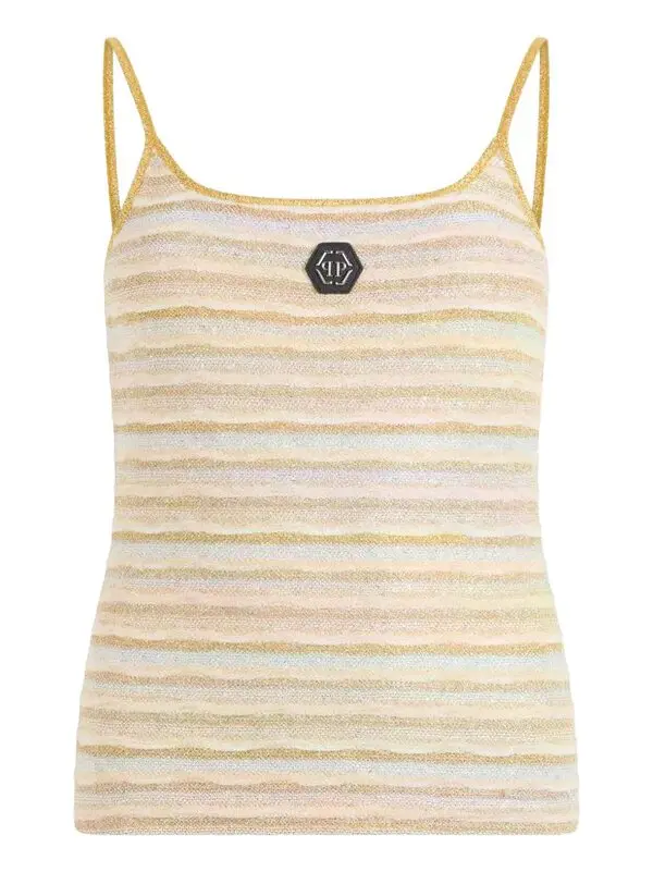 Philipp Plein Striped Logo Patch Tank Top - Neutrals