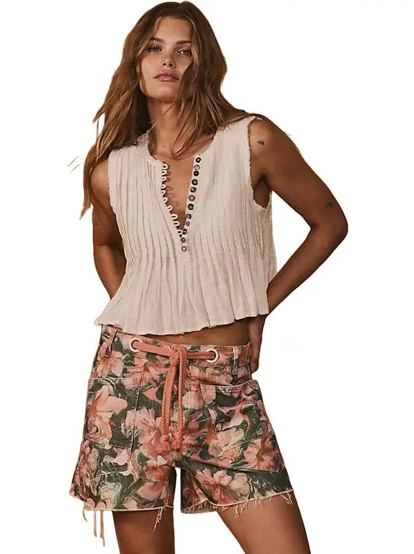 Free People Pleated Button-up Tank Top - Clean Ivory