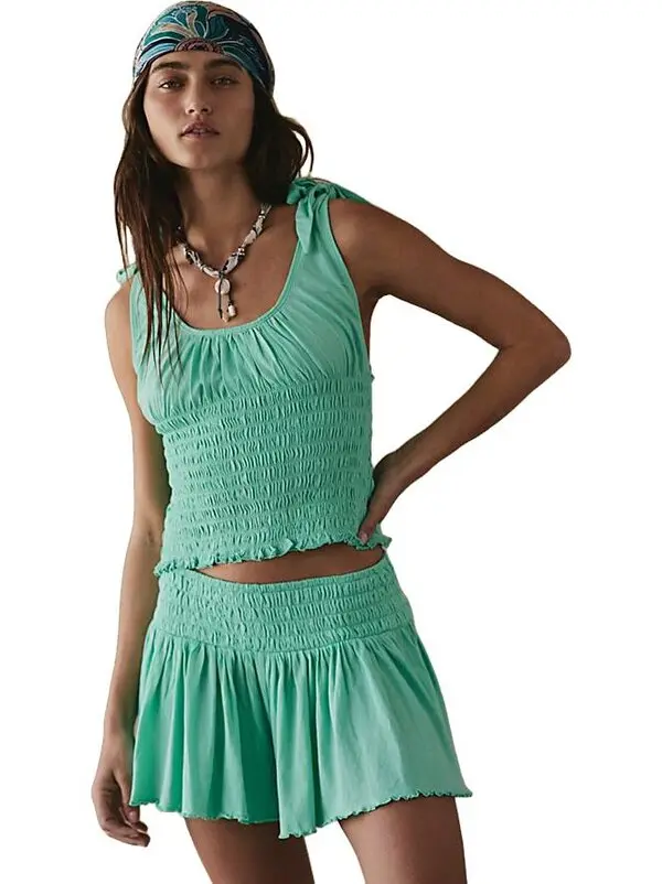 Free People Smocked Flutter Short Set - Jade Mint