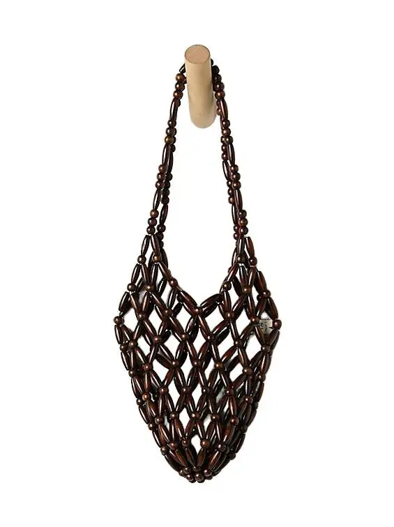 Free People Susana Basket Wood Bead Bag - Espresso