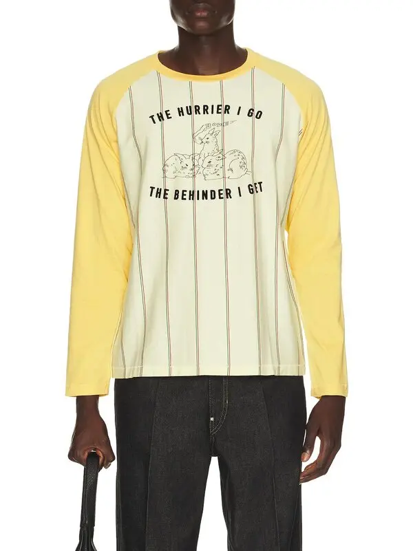 BODE Summertime Stripe Baseball Tee In Mustard - Yellow Multi