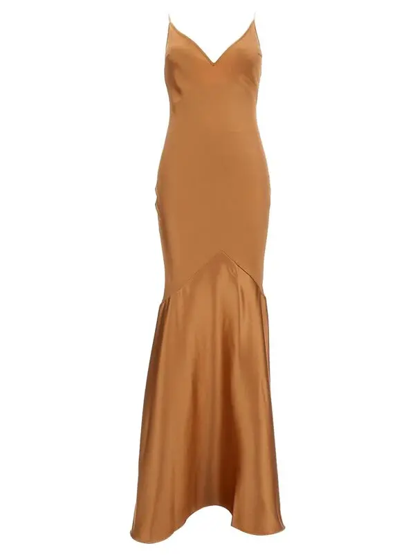 Elisabetta Franchi Long Satin Dress - Beige