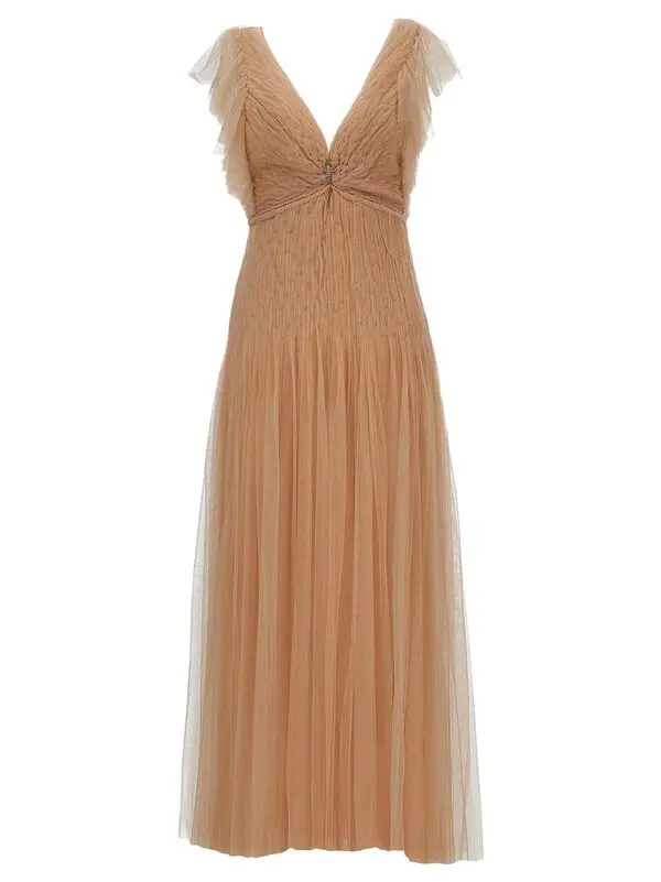 Elisabetta Franchi Long Tulle Dress - Beige