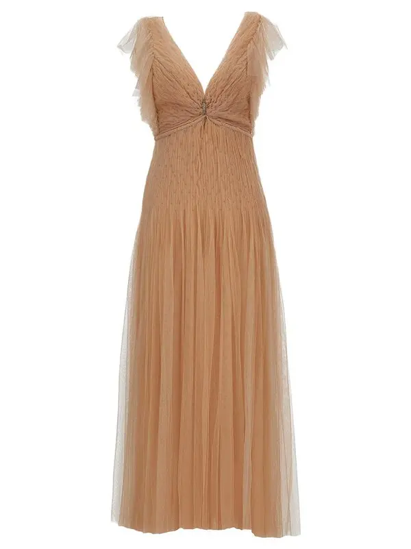 Elisabetta Franchi Long Tulle Dress - Beige