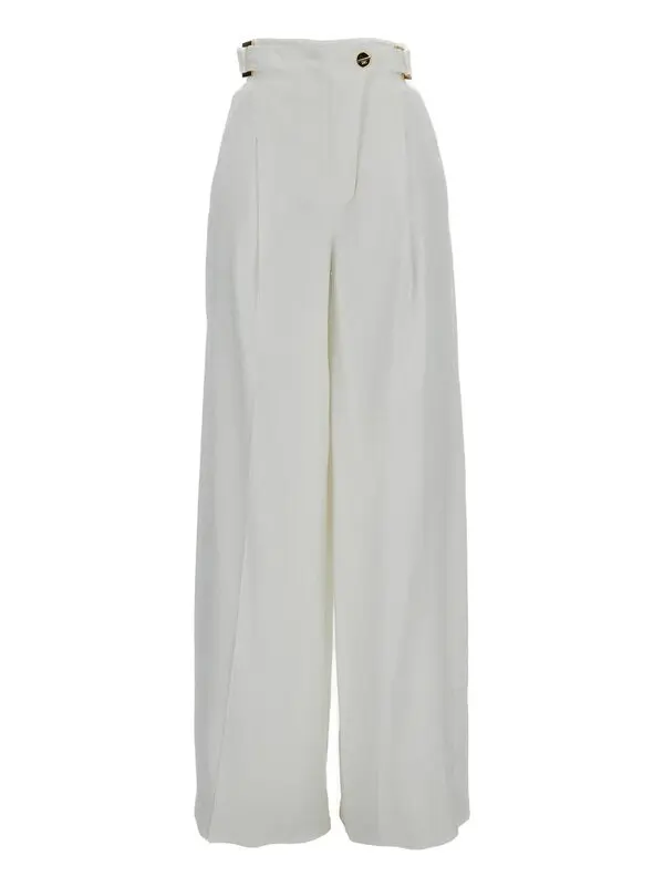 Elisabetta Franchi Linen-blend Palazzo Trousers - White