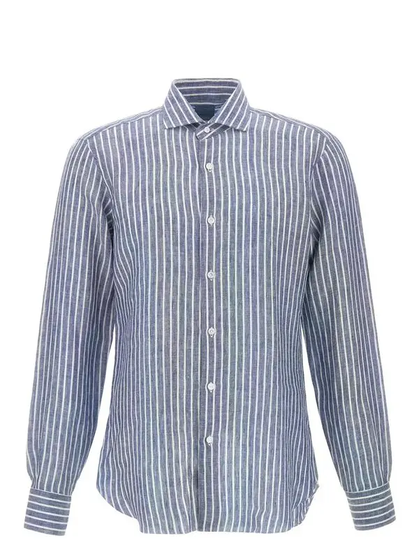 BARBA NAPOLI Striped Linen Shirt - Blue