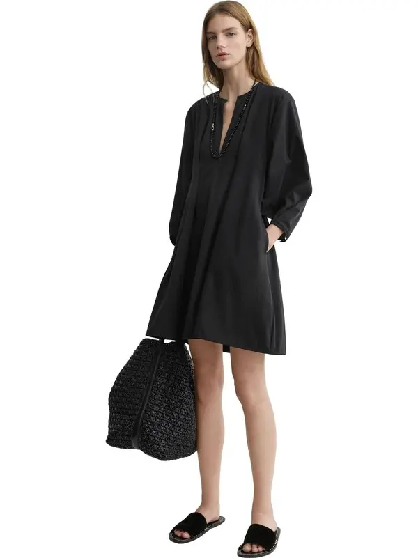TOTEME Balloon Sleeve Cotton Dress - Black