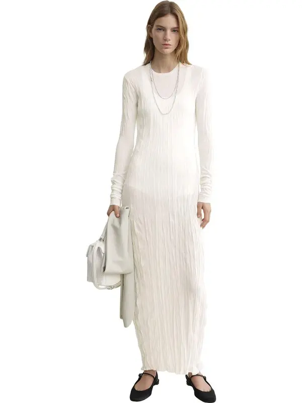 TOTEME Crinkled Knit Long-sleeve Column Dress - White