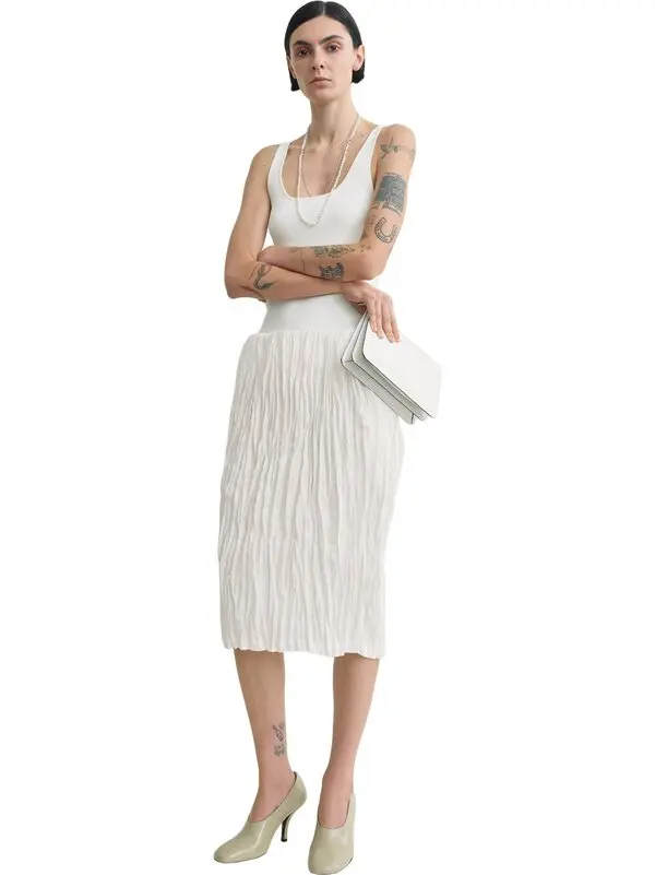 TOTEME Crinkled Linen Knee Length Skirt - White