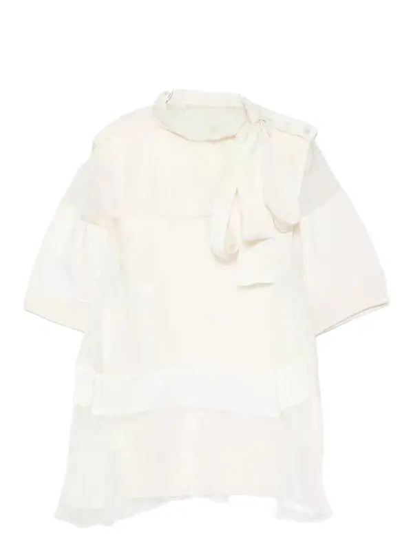 Sacai Panelled Top With Pussy-bow - Neutrals