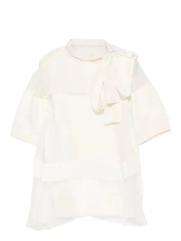 Sacai Panelled Top With Pussy-bow - Neutrals