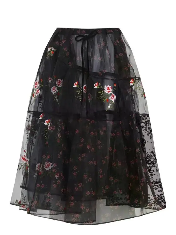 Simone Rocha Floral Embroidered Mid Skirt - Black