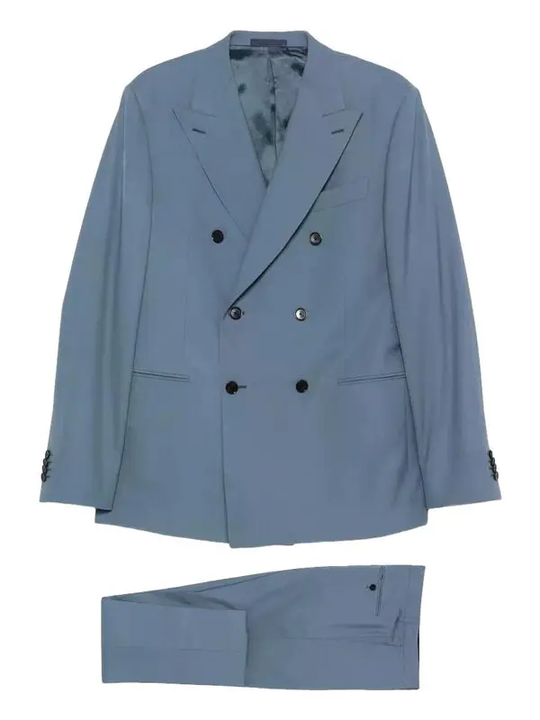 Caruso Double-breasted Tailored Suit - Blue
