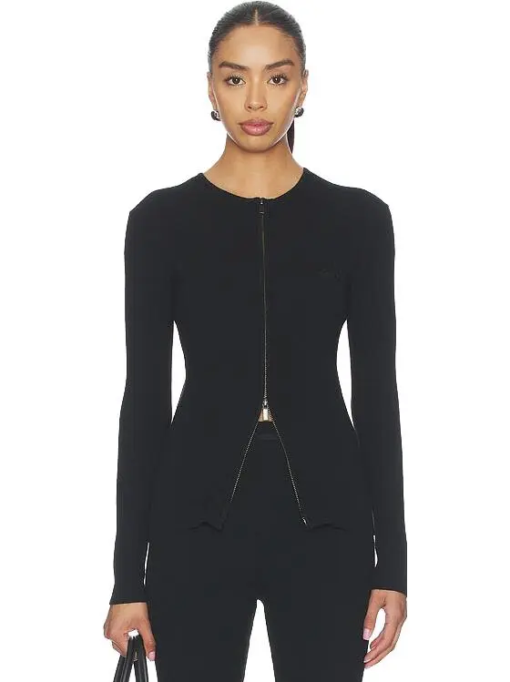 Fear Of God Signature Rib Knit Fitted Long Sleeve Zip Up Tee - Black