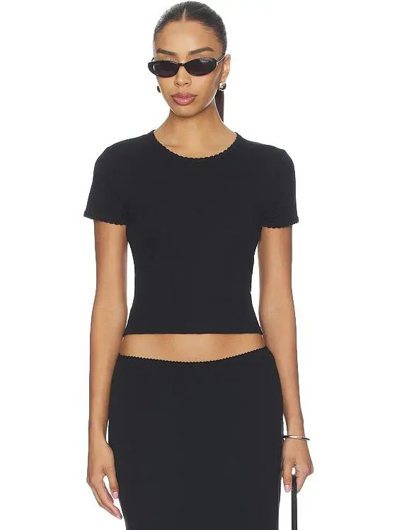 LESET Pointelle Baby Tee - Black
