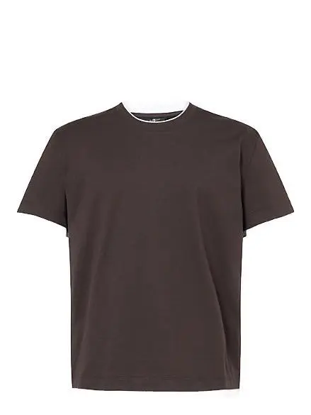 7 For All Mankind Double-layer Crew-neck Cotton T-shirt - Espresso