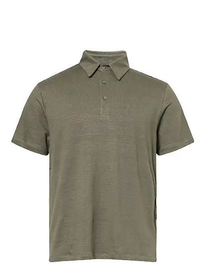 7 For All Mankind Relaxed-fit Linen-blend Polo Top - Army