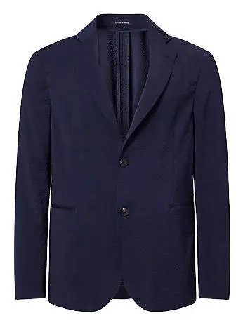 Emporio Armani Seersucker Single-breasted Wool Jacket - Night Sky