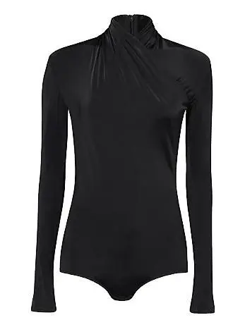 MUGLER Wrap-over Long-sleeve Jersey Bodysuit - Black