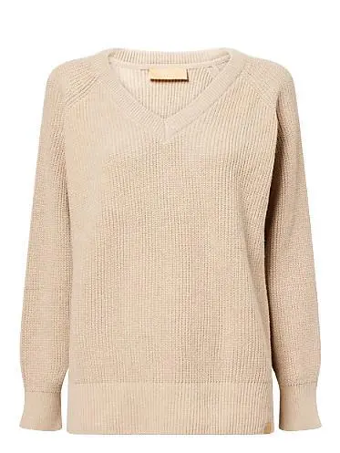 NOW YOU LIVE Laughton V-neck Knitted Jumper - Pebble