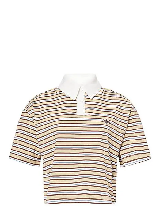 THE COUTURE CLUB Striped Short-sleeve Woven Polo T-shirt - Sand
