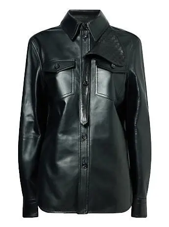 Bottega Veneta Semi Shiny Collared Leather Shirt - Double Black