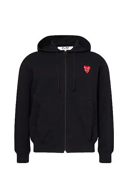 Play Comme Des Garcon Double-heart Embroidered Cotton Hoody - Black