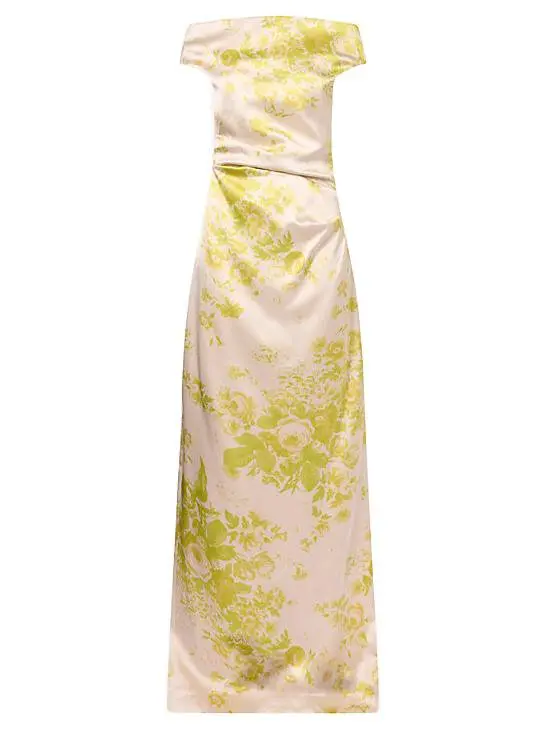 Erdem Floral-print Duchess-satin Maxi Gown - Chartreuse