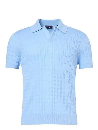 Dunhill Short-sleeve Cable-knit Cotton And Silk-blend Polo Shirt - Bengal Blue