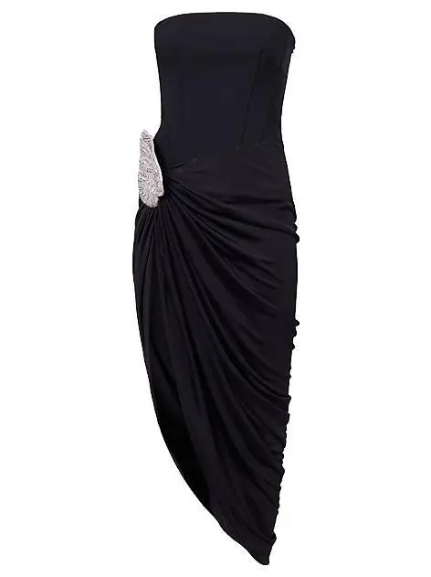 David Koma Crystal-embellished Asymmetric Wool-blend Midi Dress - Black