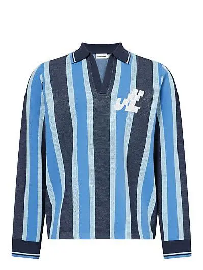 J. Lindeberg Silas Striped Knitted Polo Shirt - Navy