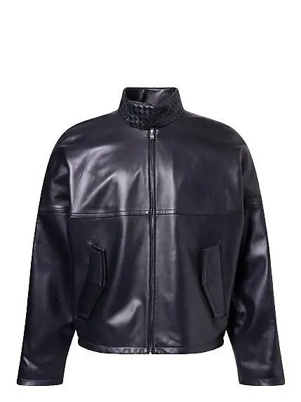 Bottega Veneta Intrecciato-collar Regular-fit Leather Jacket - Double Black